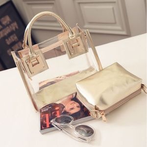 Bags | Transparent Clear Gold Shoulder Bag With Strap | Poshmark